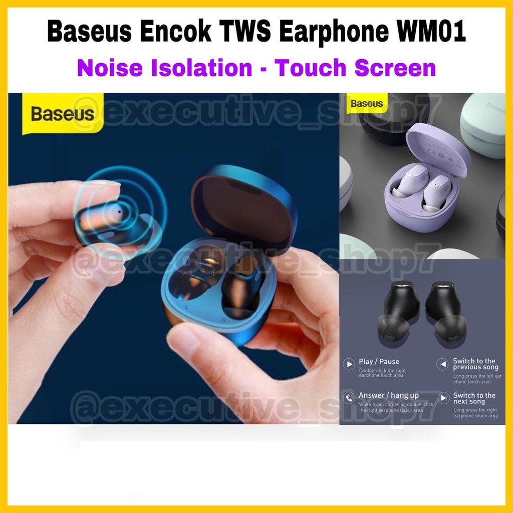 Jual Baseus Encok TWS Earphone WM01 - Noose Isolation - Touch Screen ...