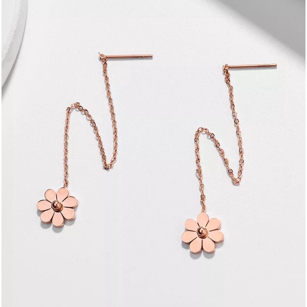 Jual Anting Drop Titanium Aksen Bunga Warna Steel Rose Gold | Shopee ...