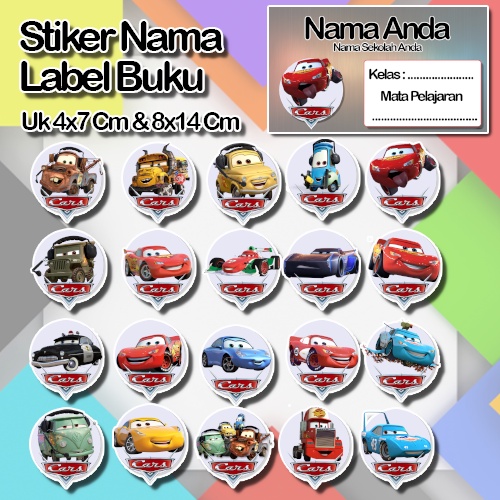 Jual Stiker Label Buku cars mc queen hudson mater chick hick ramone ...