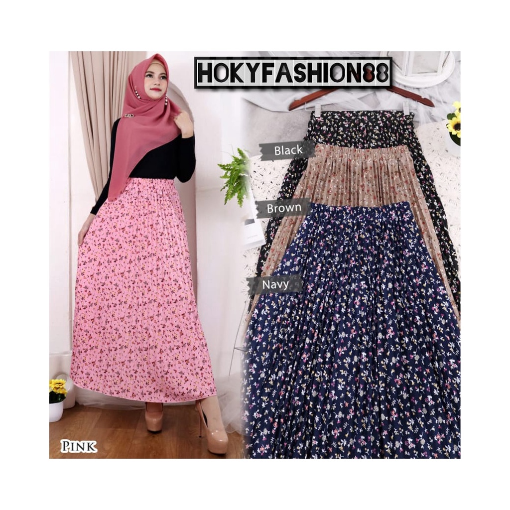 Jual ROK PLISKET MOTIF BUNGA MIX // ROK PLISKET FULL MOTIF // ROK ...