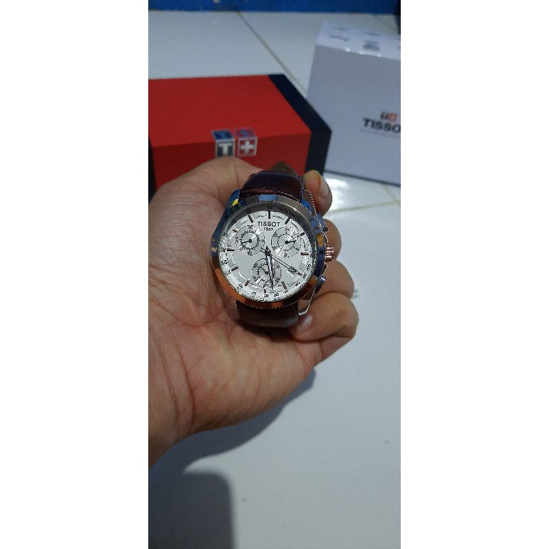 Jual Jam Tangan Tissot Couturier Chronograph Silver Dial Brown Leather ...