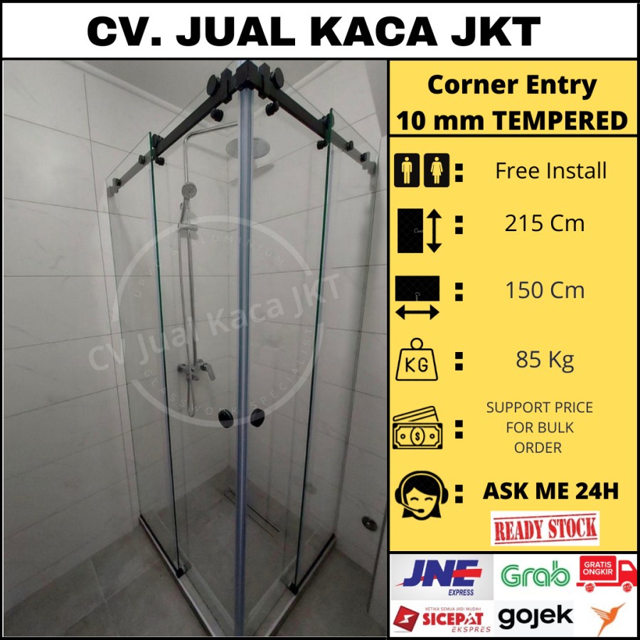 Jual Partisi Kaca Shower Corner Entry Custom 10 mm Tempered | Shopee ...