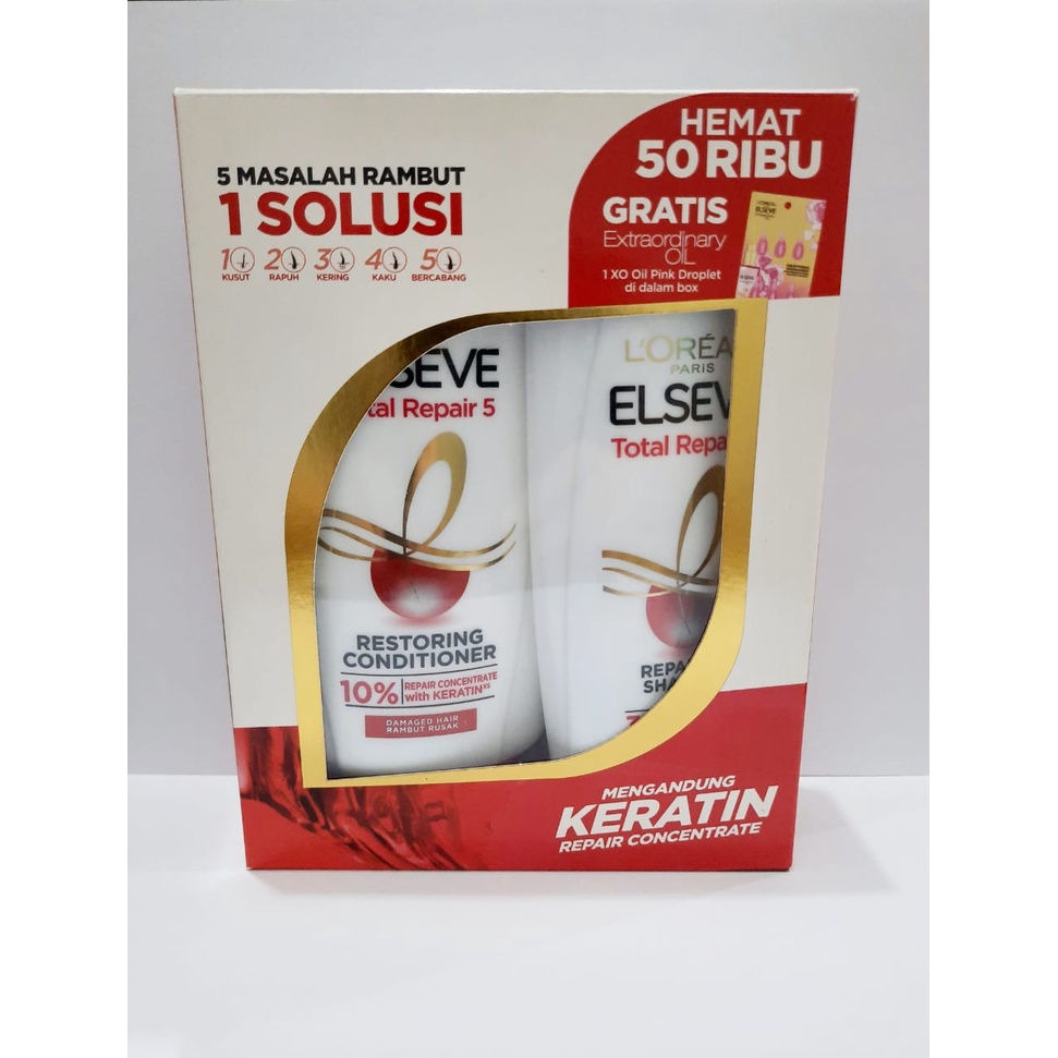Jual PAKET BOX Loreal Elseve Total Repair Shampoo 170ml + Conditioner ...