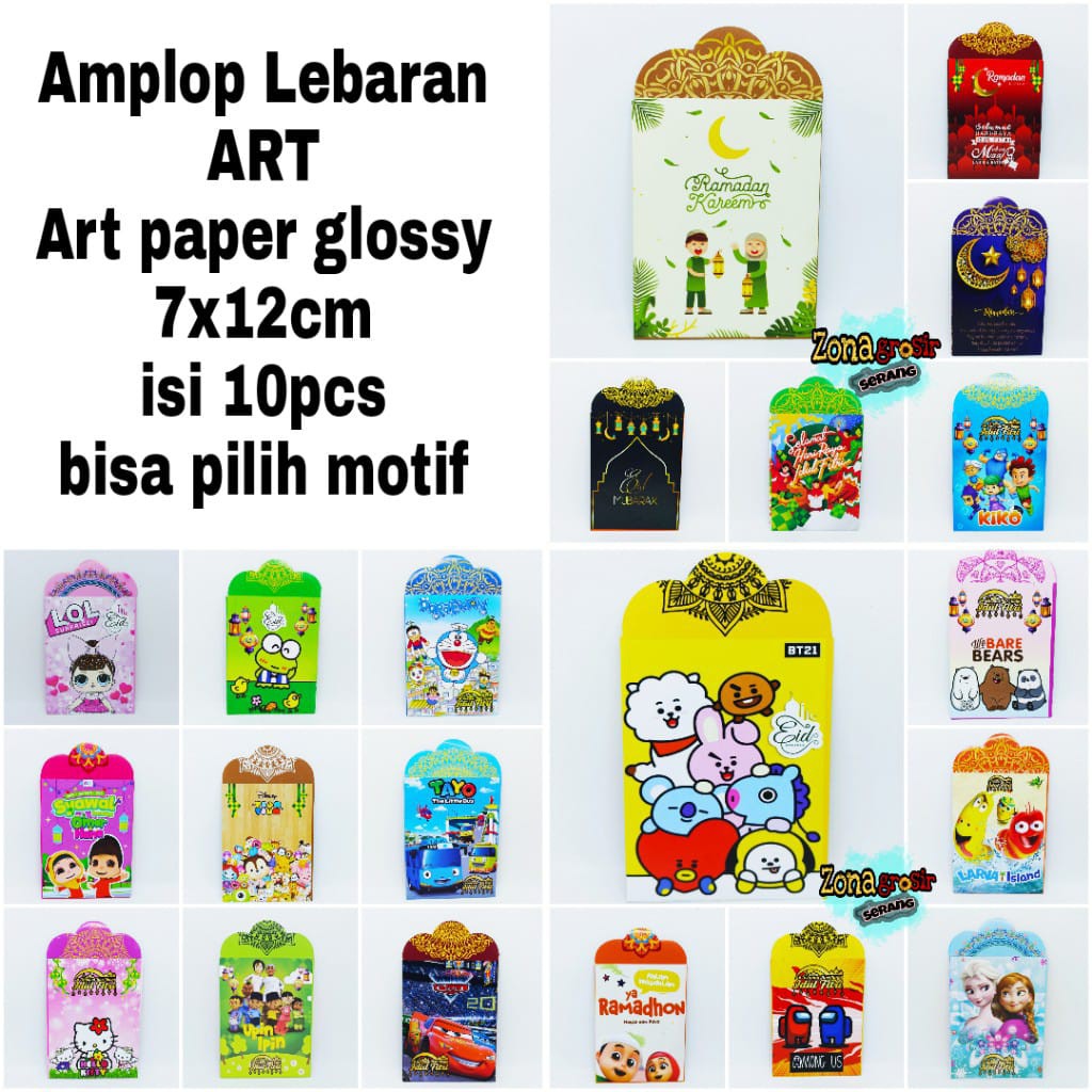 Jual Amplop Lebaran ART BT21 BTS HELLO KITTY FROZEN isi 10 Glossy ...