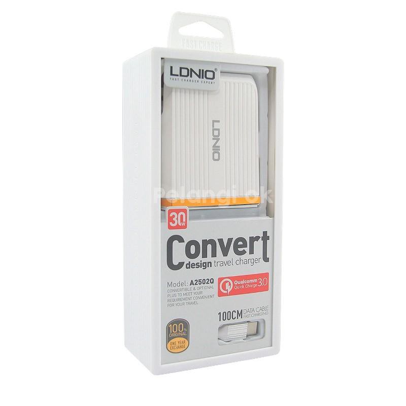 Jual LDNIO Dual USB Travel Charger A2502Q with Cable USB Type-C Fast ...