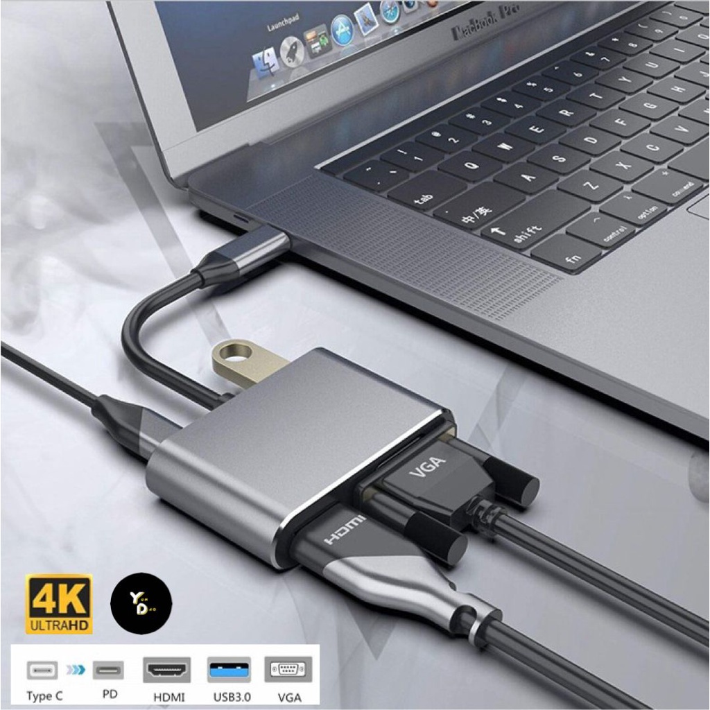 Jual USB TYPE C TO HDMI VGA USB3.0 PD 4k CONVERTER 4in1 FOR PC Laptop Smartphone Android ...