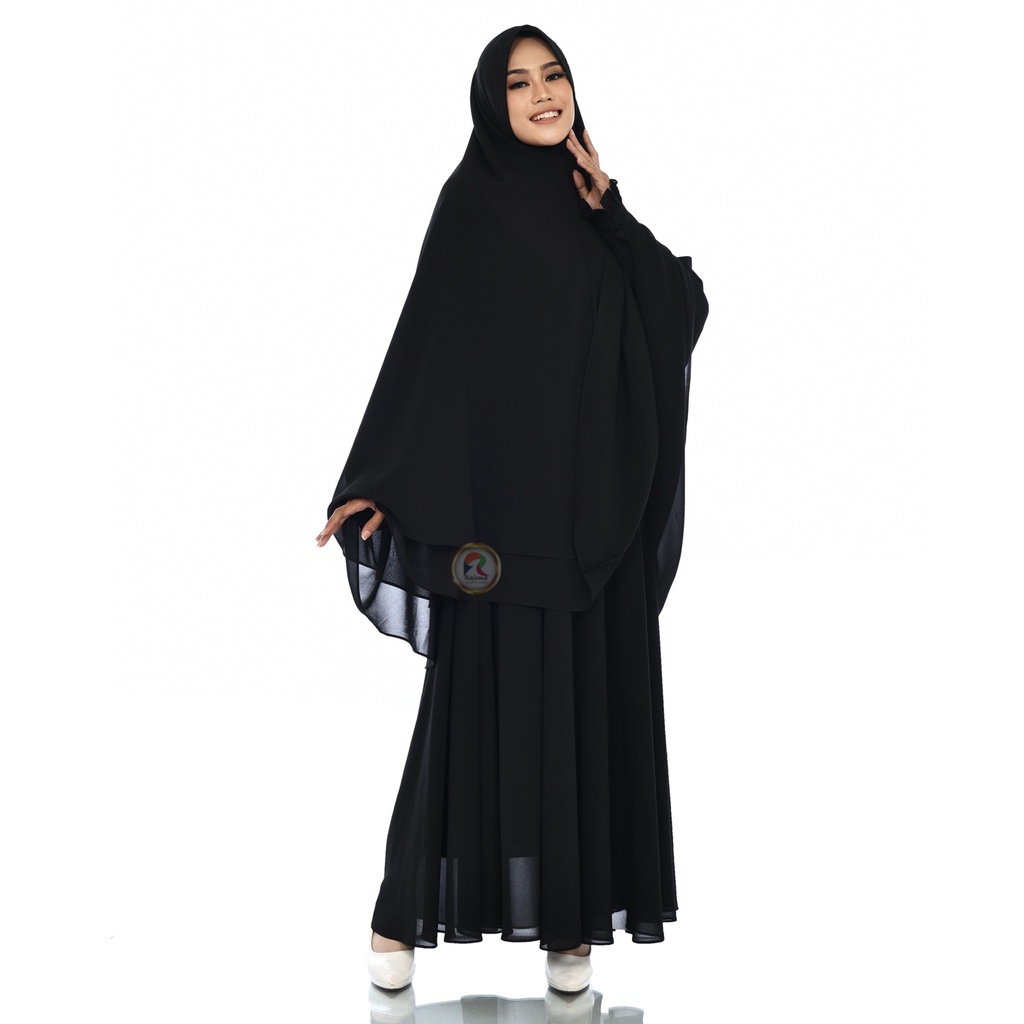 Jual Raisma - Waraqah Gamis Syari Set Jilbab putih hitam Bahan Ceruti ...
