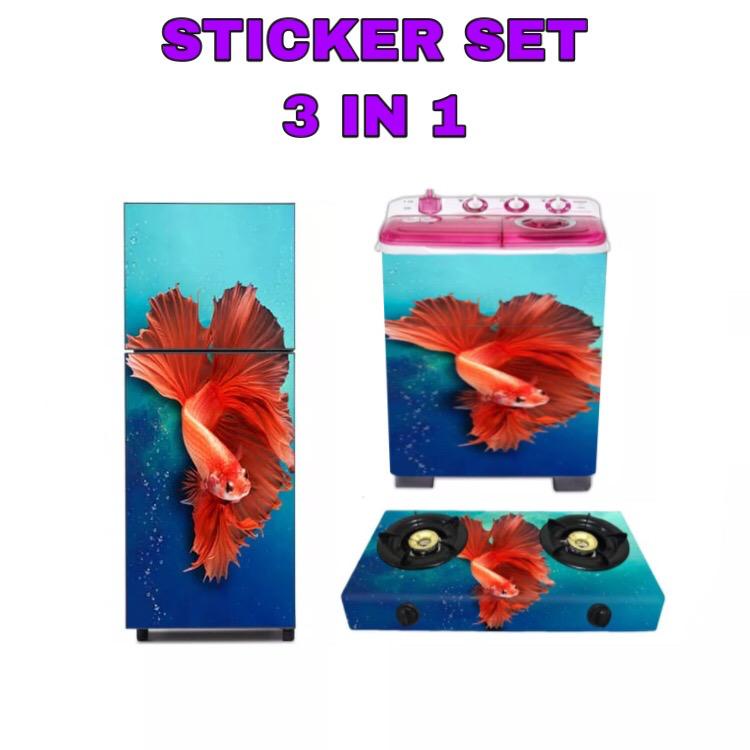 Jual Stiker kulkas 2 Pintu Set 3 In 1 Motif Ikan Cupang Biru SA ...