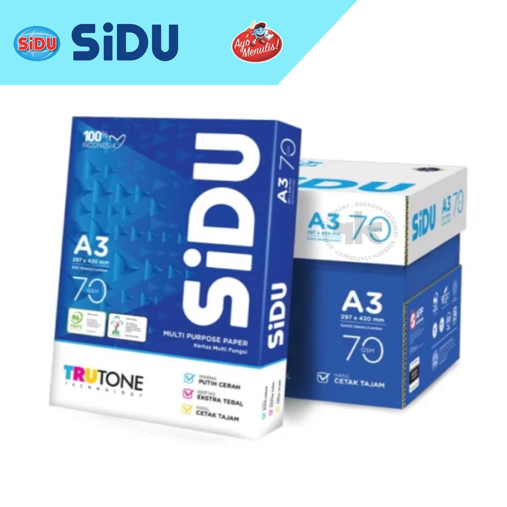 Jual Sidu Kertas Fotocopy HVS A3 70gsm (500 lembar) | Shopee Indonesia
