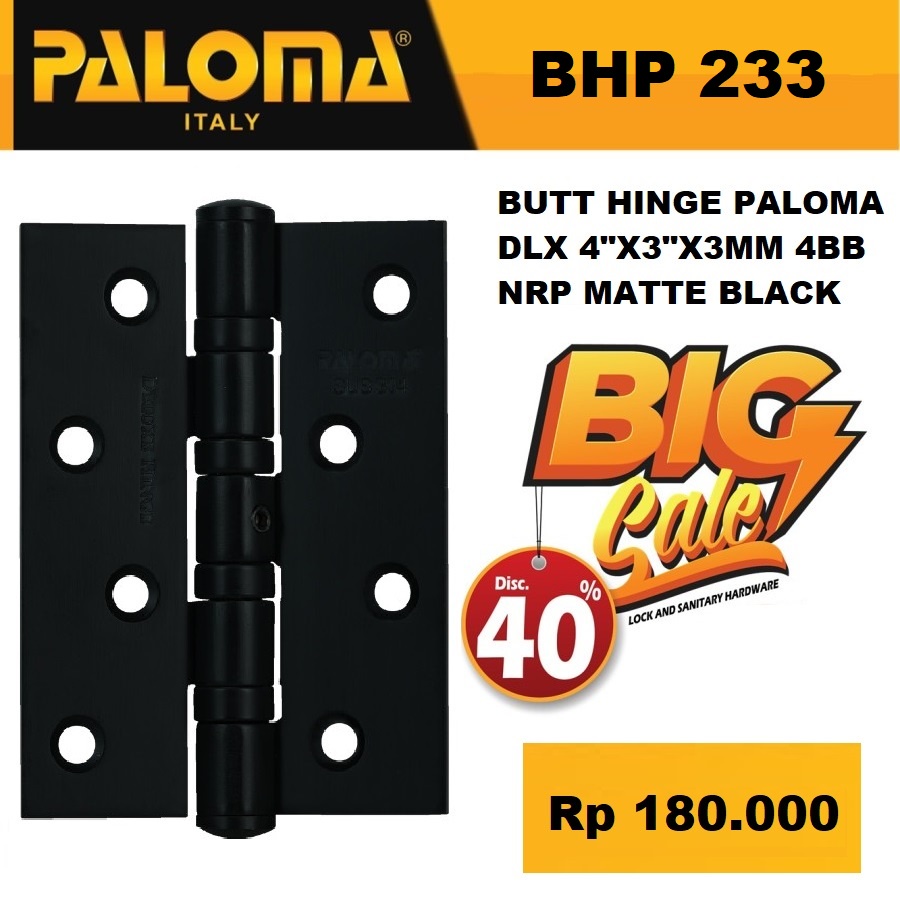 Jual ENGSEL PINTU PALOMA BHP 233 4"X3X3MM 4BB NRP MATTE BLACK | Shopee ...