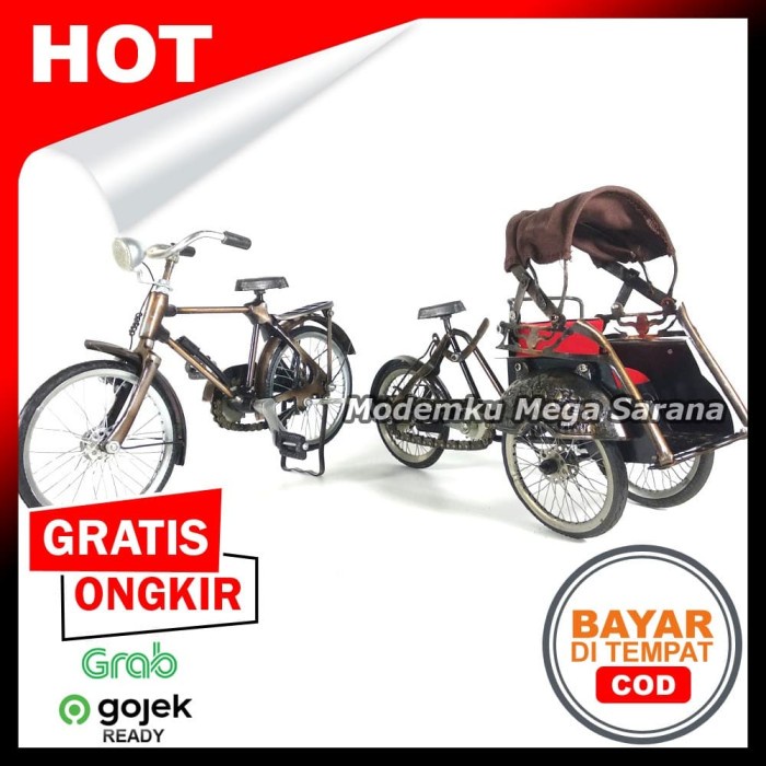 Jual Paket Isi 2 - Miniatur Becak & Sepeda Onthel Laki Pajangan Paling ...