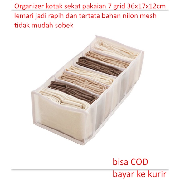 Jual Organizer kotak sekat pakaian 7 grid 36x17x12 cm lemari jadi rapih ...