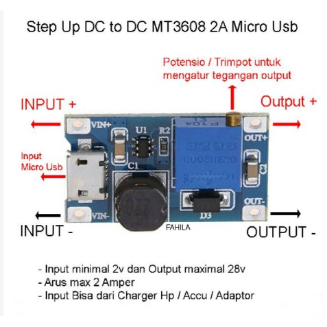 Jual MT3608 Micro USB DC Step Up Modul Power Kit Booster Regulator ...
