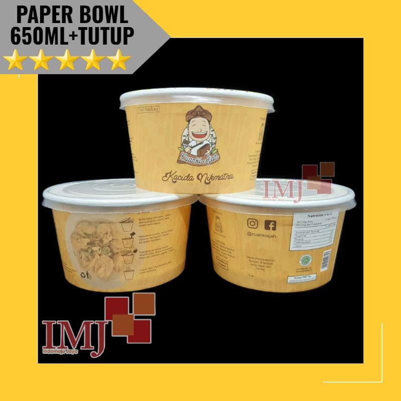 Jual SABLON PAPER BOWL 650ML DAN TUTUP PRINTING PAPER BOWL 650ml CETAK ...