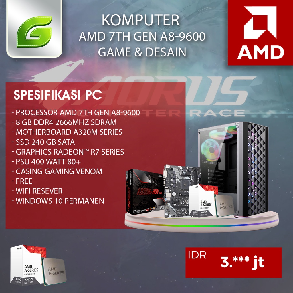 Jual komputer/pc rakitan amd A8 9600-for game dan desain-siap pakai ...