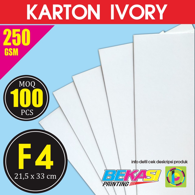 Jual Karton Carton IVORY 250 GSM Ukuran F4 21.5x33 cm isi 100 Lembar ...