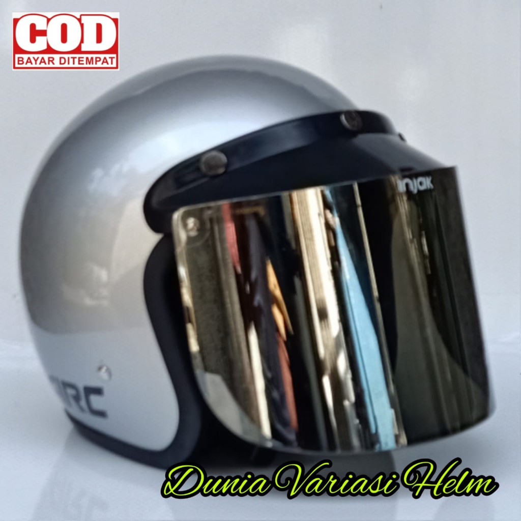 Jual HELM BOGO RETRO ARC LIS POLOS DEWASA KACA FLAT SILVER / IRIDIUM ...