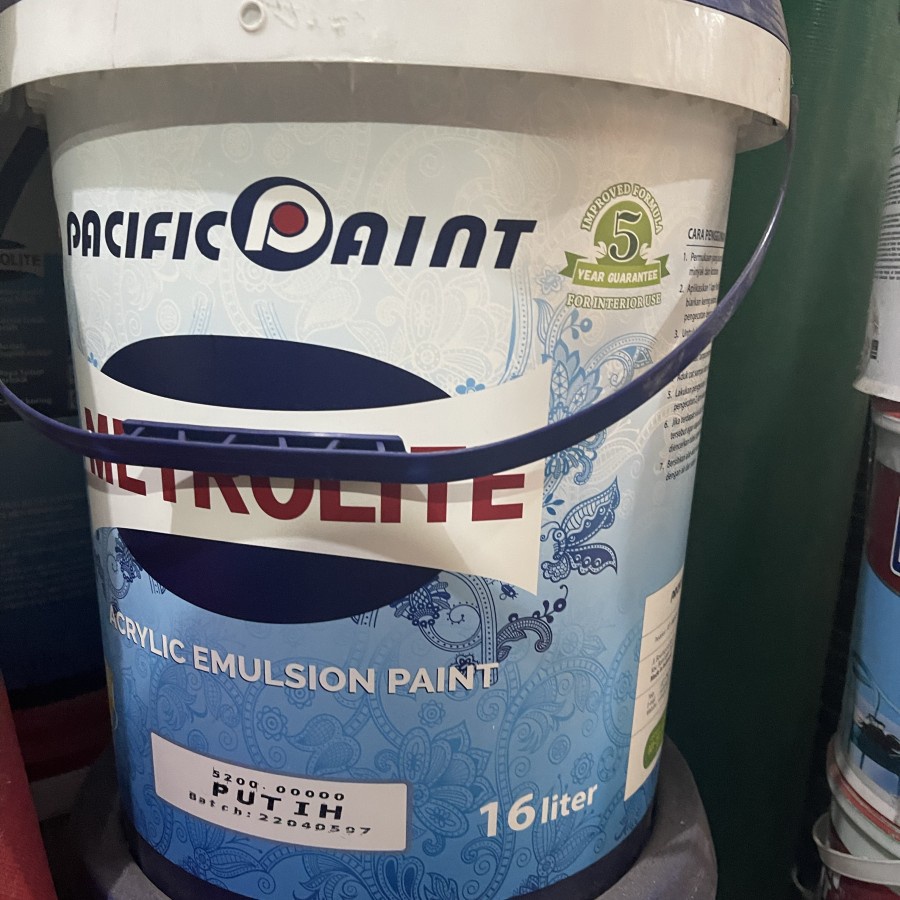 Jual Cat Metrolite Putih 16 liter 1 pail besar putih kebiruan tembok ...