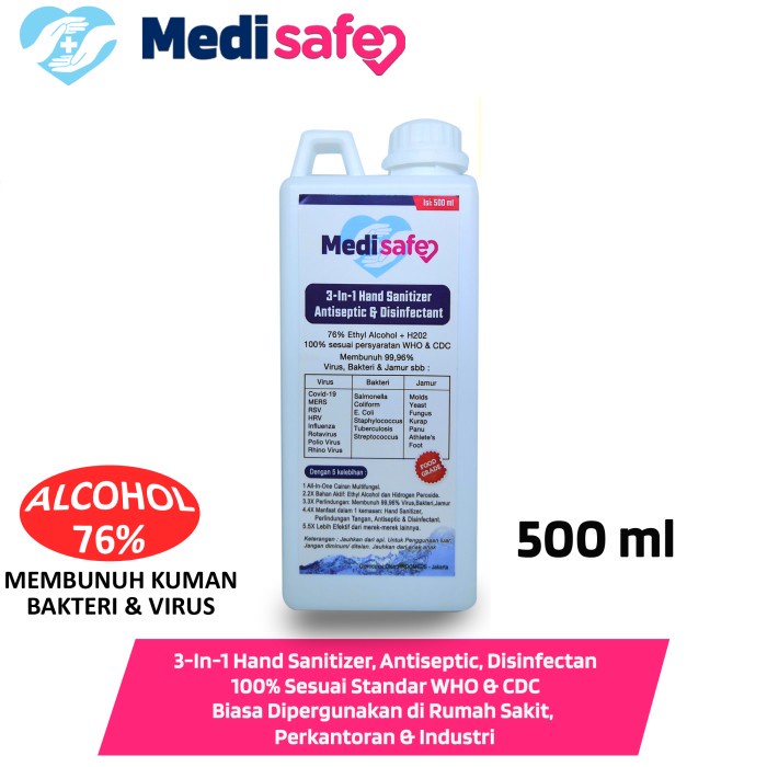 Jual Hand Sanitizer 500 ML Medisafe Ethanol Antiseptic Disinfectant ...