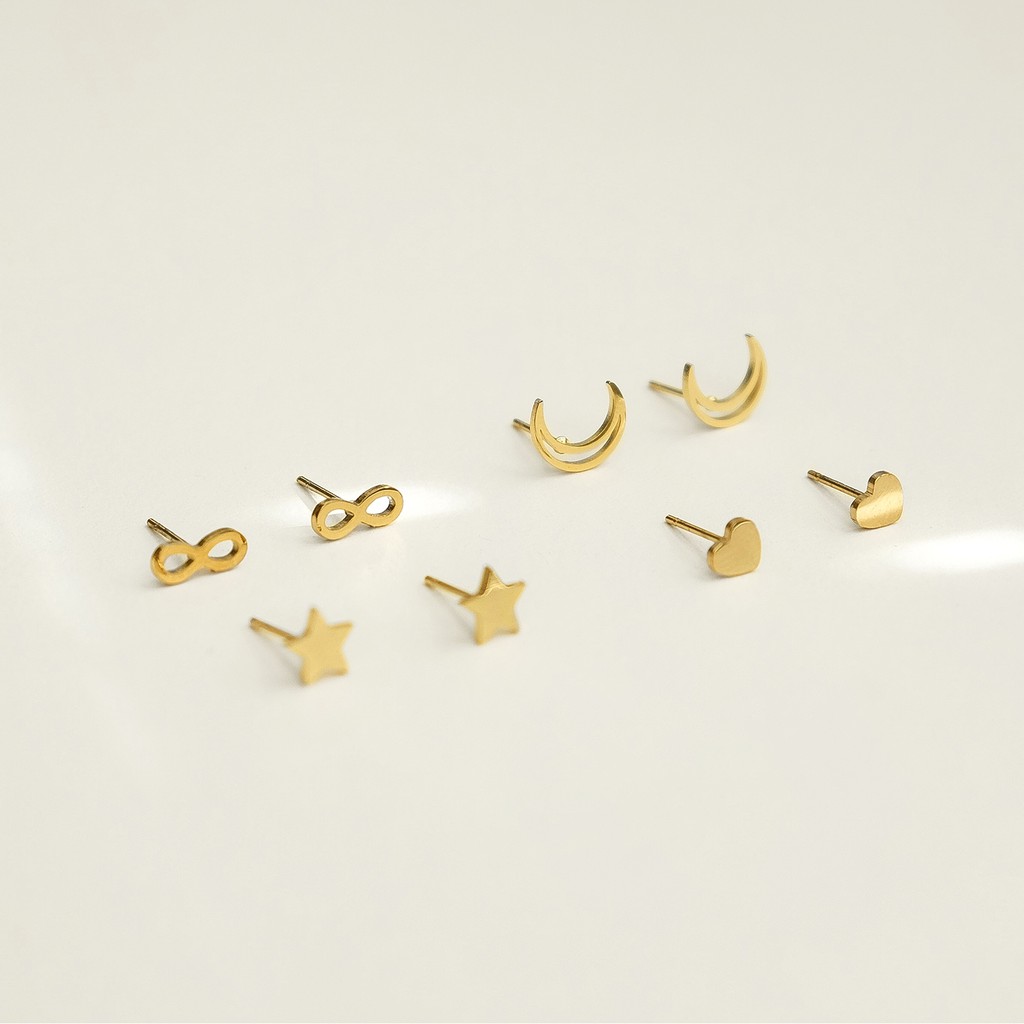 Jual Basic Heart Moon Star Infinity Earrings Set — 18K Gold Plated ...