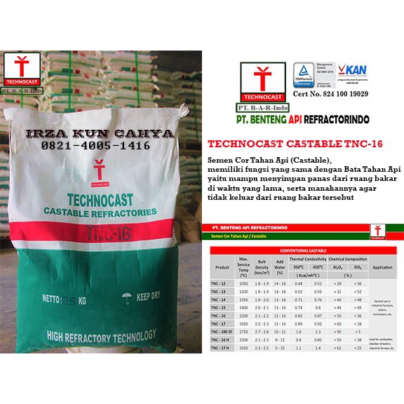 Jual Semen Cor Tahan Api merk Technocast Castable TNC-16 | Shopee Indonesia
