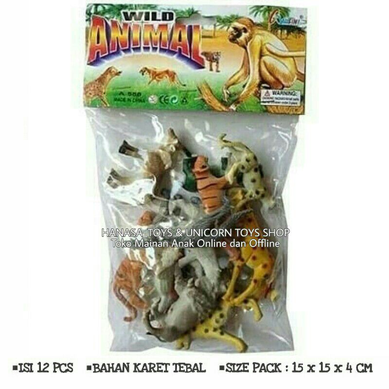 Jual Mainan Hewan Hewanan 12Pcs Wild animal Bahan Karet / Mainan Hewan ...