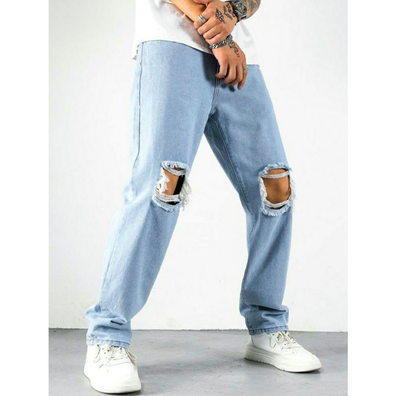 Jual Celana sobek pria ripped jeans/Celana jeans robek bolong reguler ...