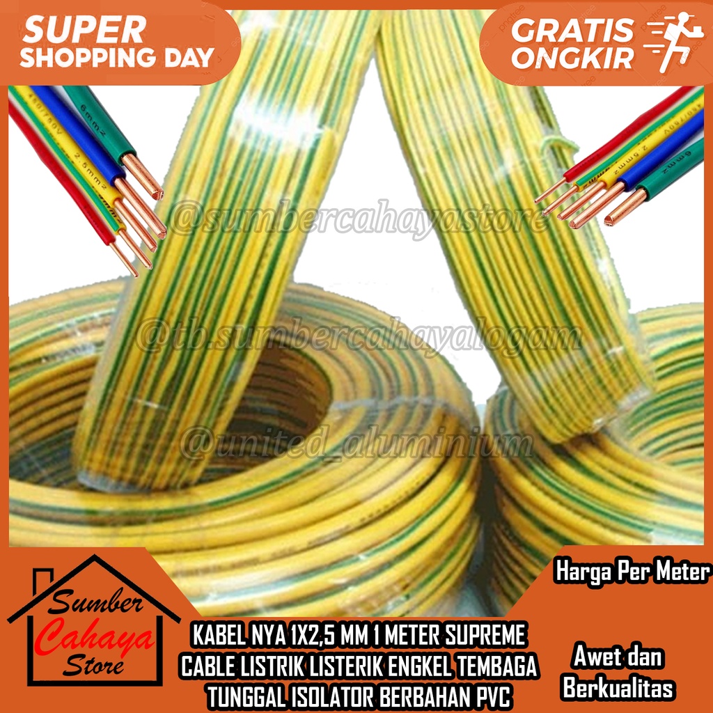 Jual Kabel Ecer NYA Tunggal Supreme 1 x 2,5 mm 1 Mtr Per meter Kable Listrik Engkel Cable Cabel ...