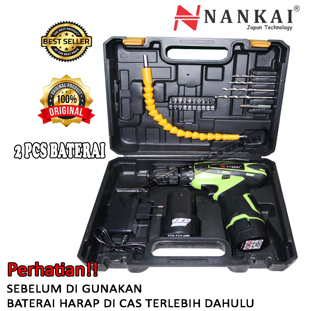 Jual Nankai Japan Tec Mesin Bor cordless Drill Besar 10 mm Baterai 12V ...