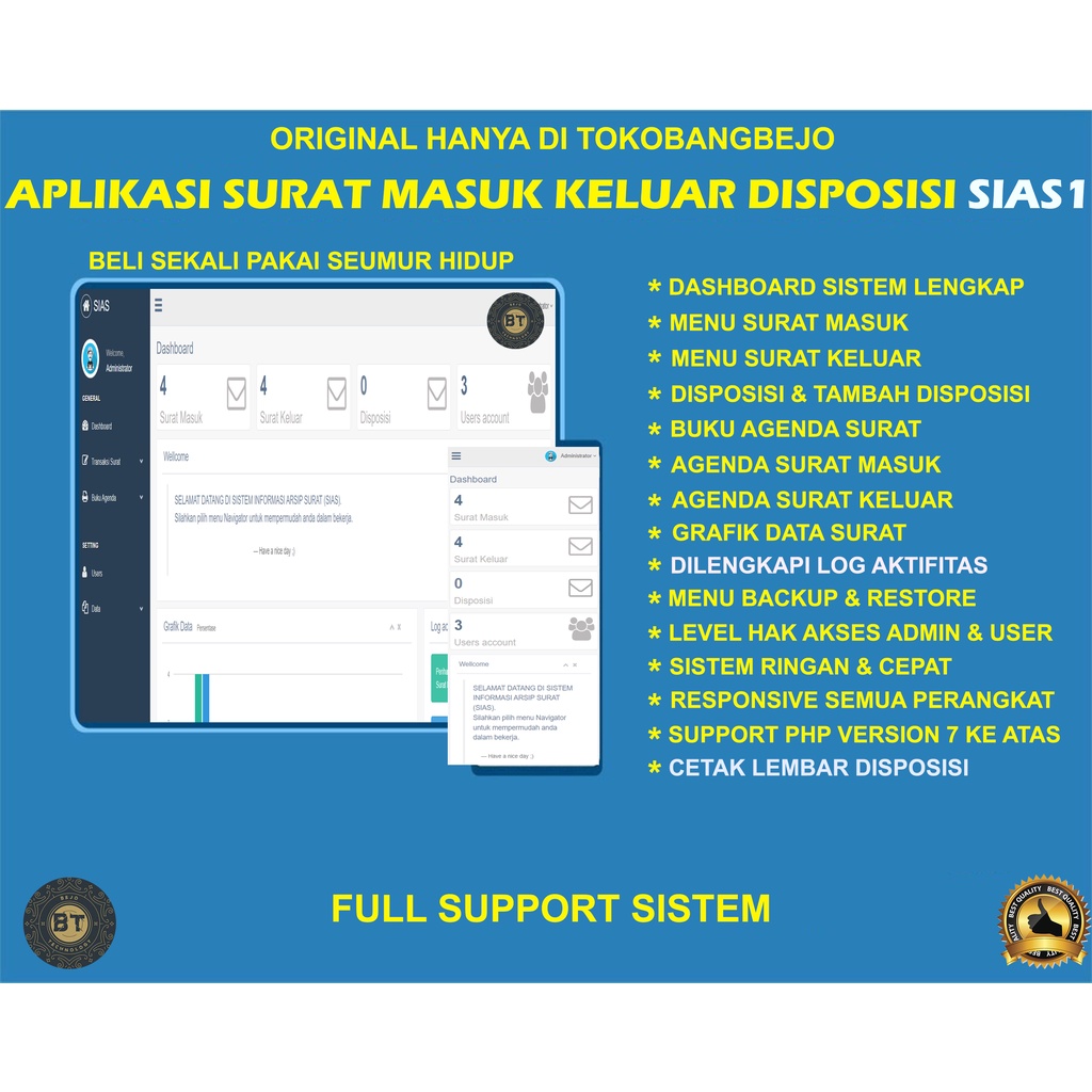 Jual APLIKASI SURAT MASUK KELUAR DAN DISPOSISI SIAS VERSI 1 SIMPLE DAN LENGKAP FULL SOURCE CODE ...