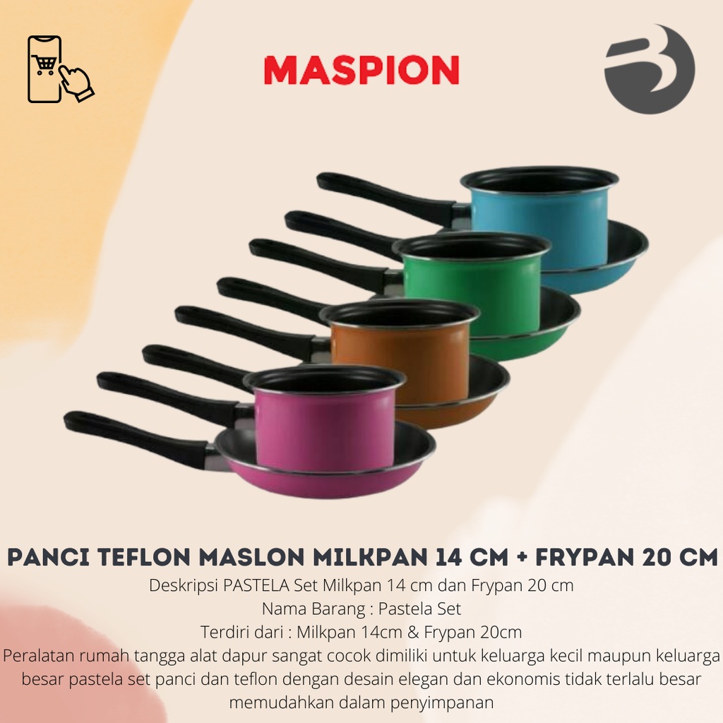 Jual Maspion PANCI TEFLON Pastela Maslon Milkpan 14 cm + Frypan 20 cm ...