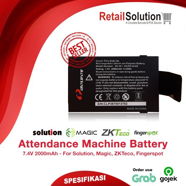 Jual Battery Baterai Mesin Absensi Fingerprint Solution Magic ZKTECO ...