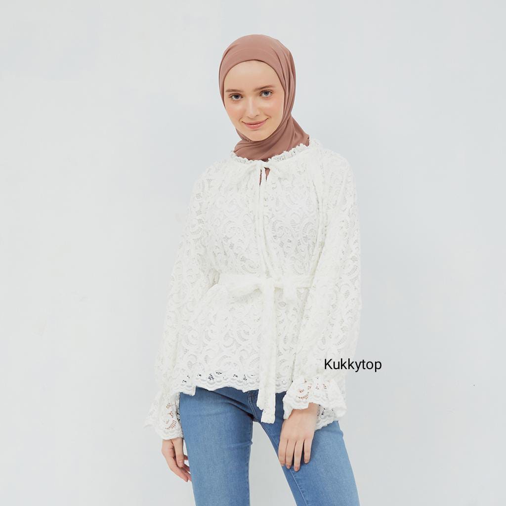 Jual Kukky Top Blouse Brokat Rania Atasan Wanita Bahan Lace Renda Baju ...