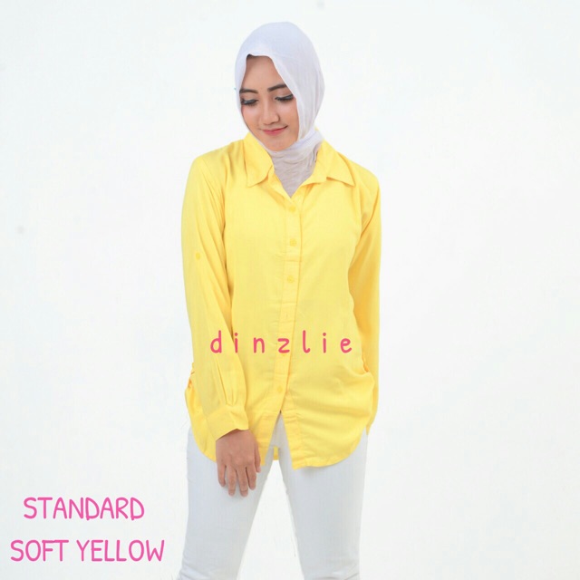 Jual KEMEJA WANITA WARNA KUNING SOFT | Shopee Indonesia