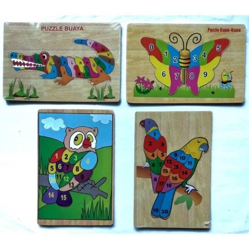 Jual Puzzle paket hewan abjad angka - puzzle kayu murah | Shopee Indonesia