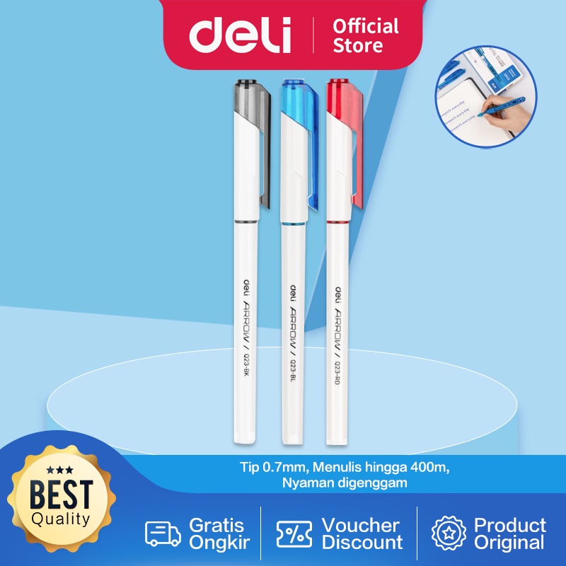 Jual Deli Ballpoint Pen / Bolpoin Pulpen 0.7mm Tinta Hitam Biru Merah ...