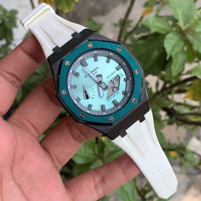 Jual Jam G-shock GA 2100 MOD Face Blue List Green Rubber White Original ...