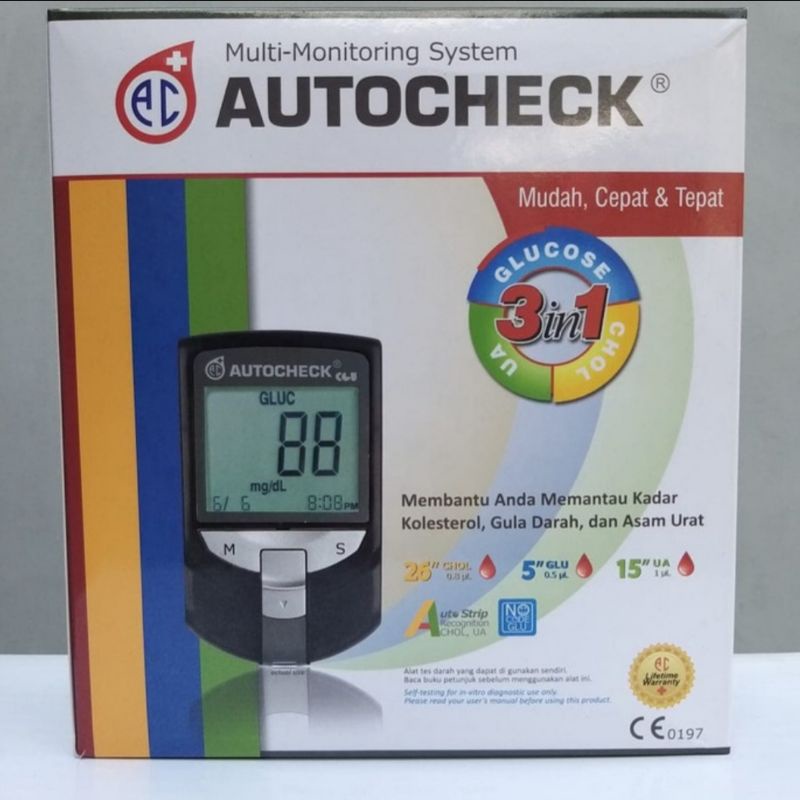 Jual AUTOCHECK 3 in 1 GCU Meter (alat cek gula darah, asam urat ...