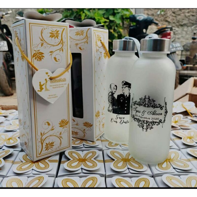 Jual souvenir tumbler doff kaca sablon 420ml botol minum kaca sablon ...