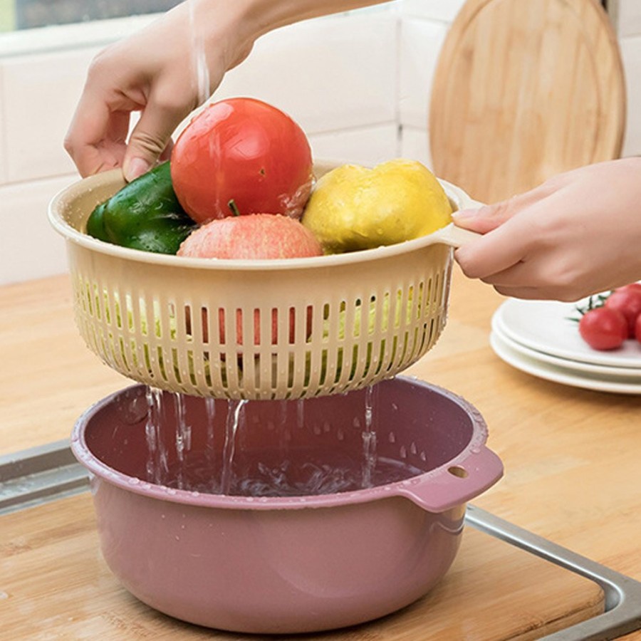 Jual Keranjang Baskom Saringan Cuci Sayur 2 in 1 Wakul Bulat Buah ...