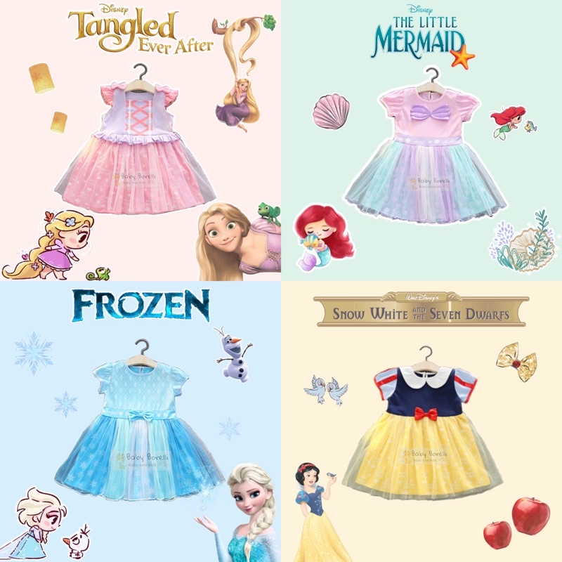 Jual Borelli - Disney Princess Dress Snow white Sophia Elsa Ariel ...