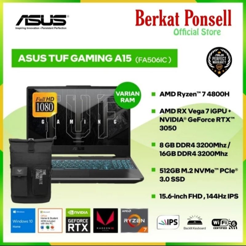 Jual ASUS TUF A15 FA506IC RYZEN 7 - 4800H 8GB 512GB RTX3050 4GB OHS W10 ...