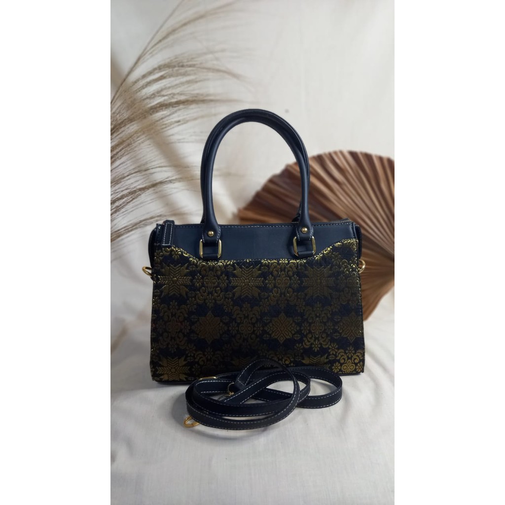 Jual Tas songket ayako khas palembang hitam kombinasi gold | Shopee ...