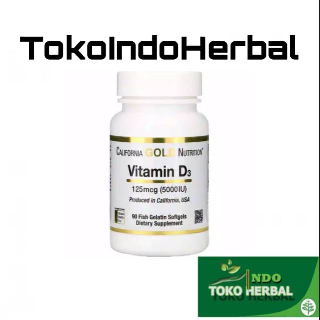 Jual California Gold Nutrition, Vitamin D3, 125 mcg (5,000 IU), 90 Fish ...