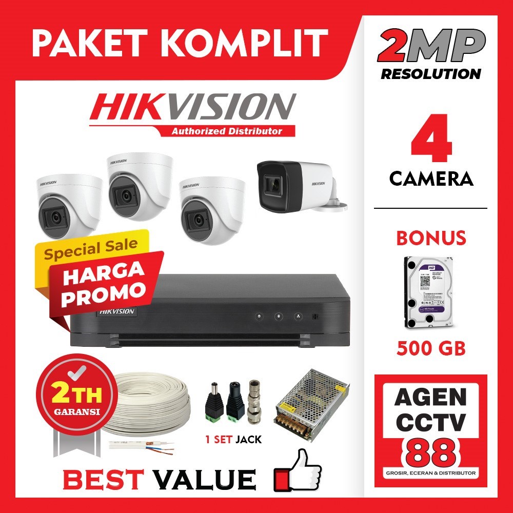 Jual Paket CCTV HIKVISION 2MP 4 Channel Kamera Komplit Lengkap | Shopee ...