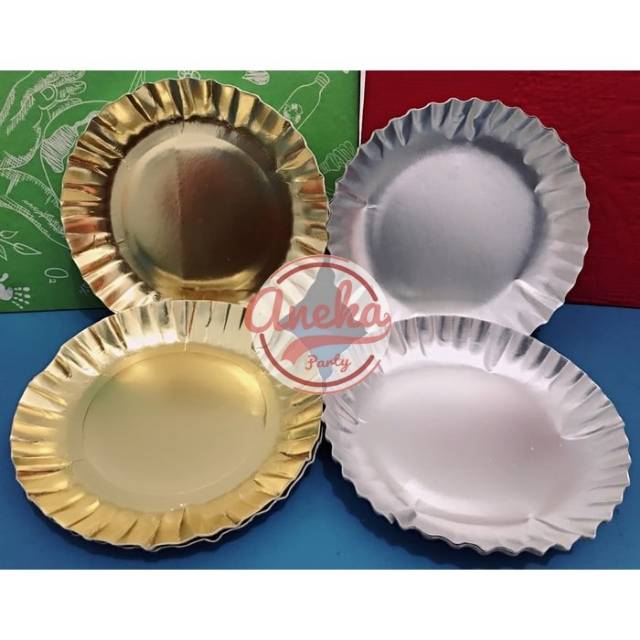 Jual piring kue warna silver & gold / piring kertas / paper plate kecil / piring kertas kue ...