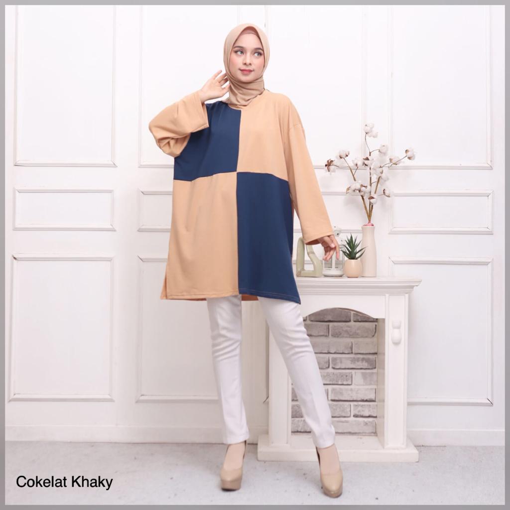 Jual ATASAN BLOUSE JUMBO OVERSIZE TWO TONE BABYTERRY SPANDEX 3L - 1813 ...
