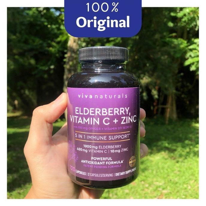 Jual VIVA NATURALS ELDERBERRY + VITAMIN C + ZINC - 120 CAPSULES - ORIGINAL EDF54646ER | Shopee ...