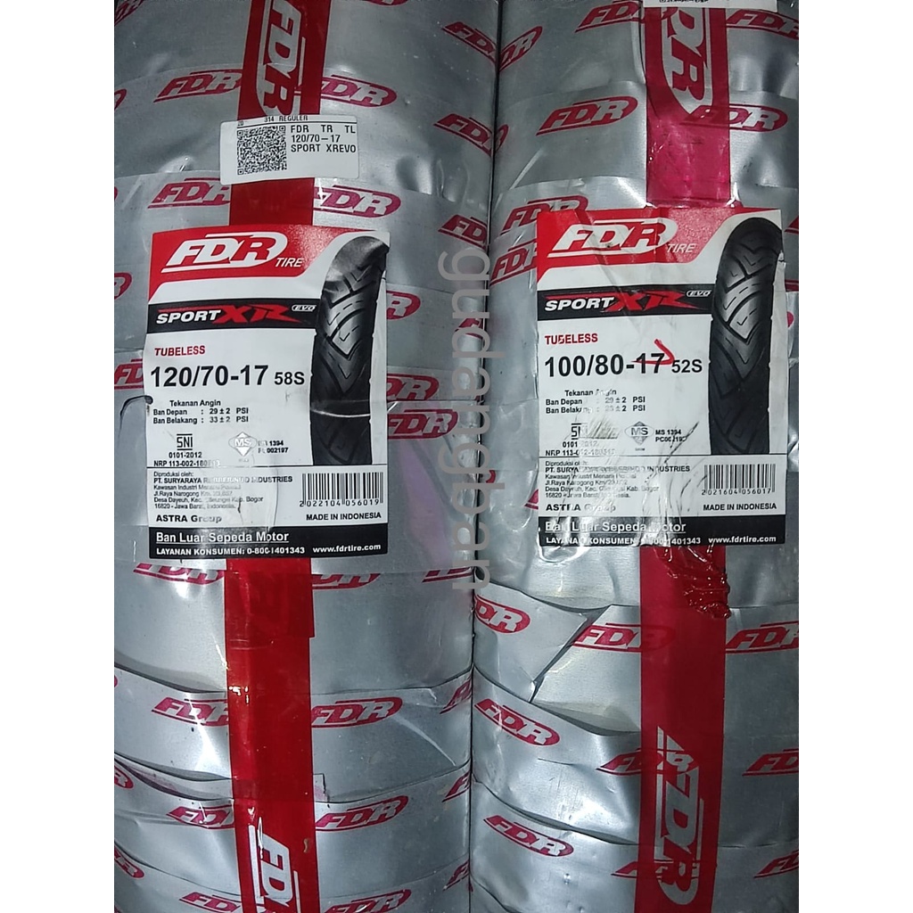 Jual ( PAKET 2 BAN - RING 17 ) Sport XR EVO 100 80 17 dan 120 70 17 FDR ...
