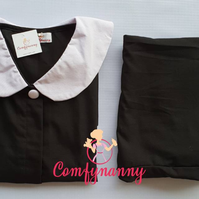 Jual Seragam Suster Jasmine Baju&Celana Hitam, Kerah Putih (PREORDER ...
